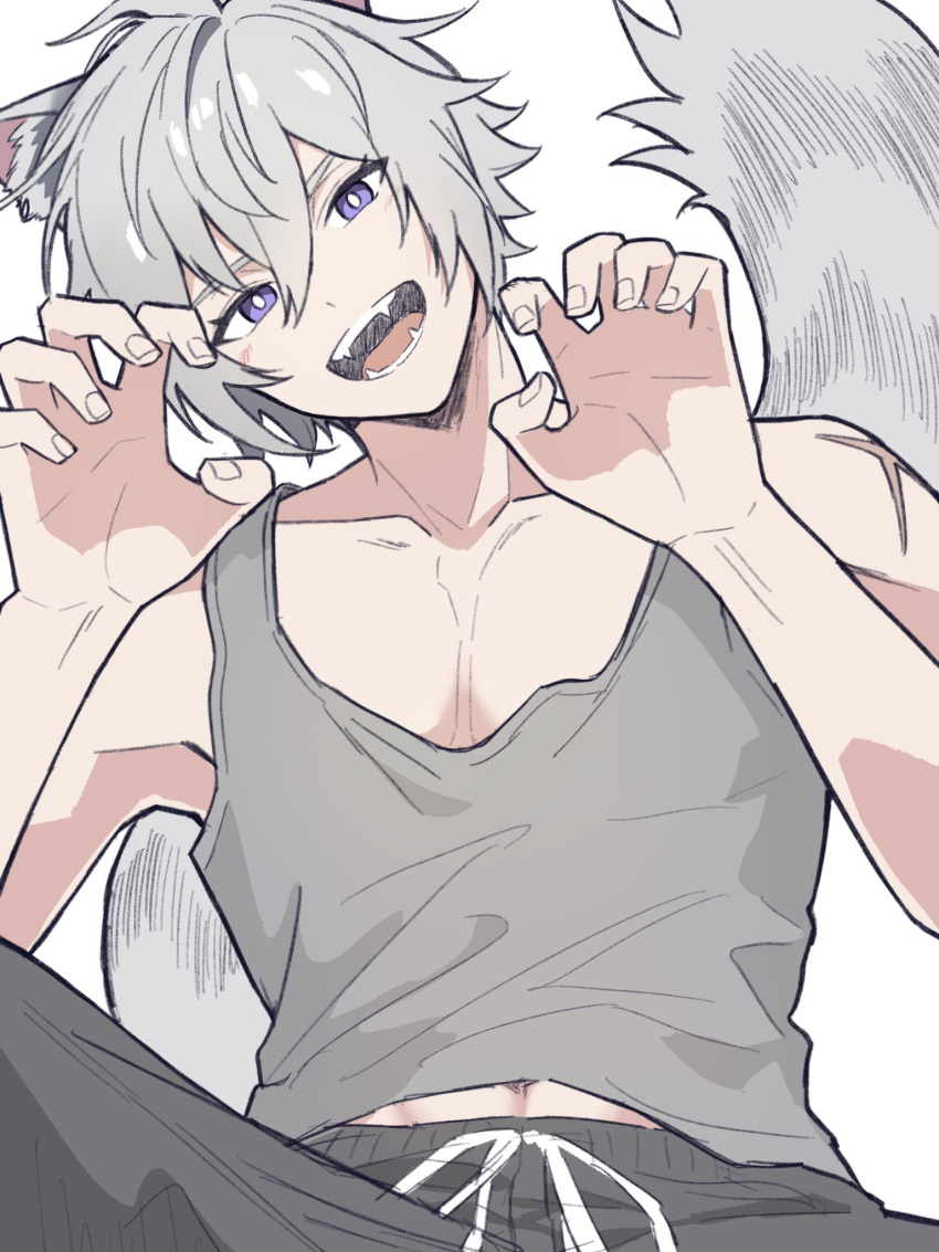 Safebooru - 1boy animal ears cat boy cat ears cat tail collarbone cowboy shot dwun pubg fangs ...