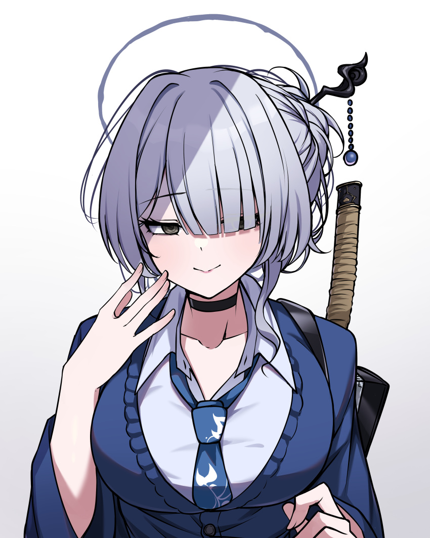 Safebooru - 1girl absurdres black choker black eyes blue cardigan blue jacket blue necktie blue ...