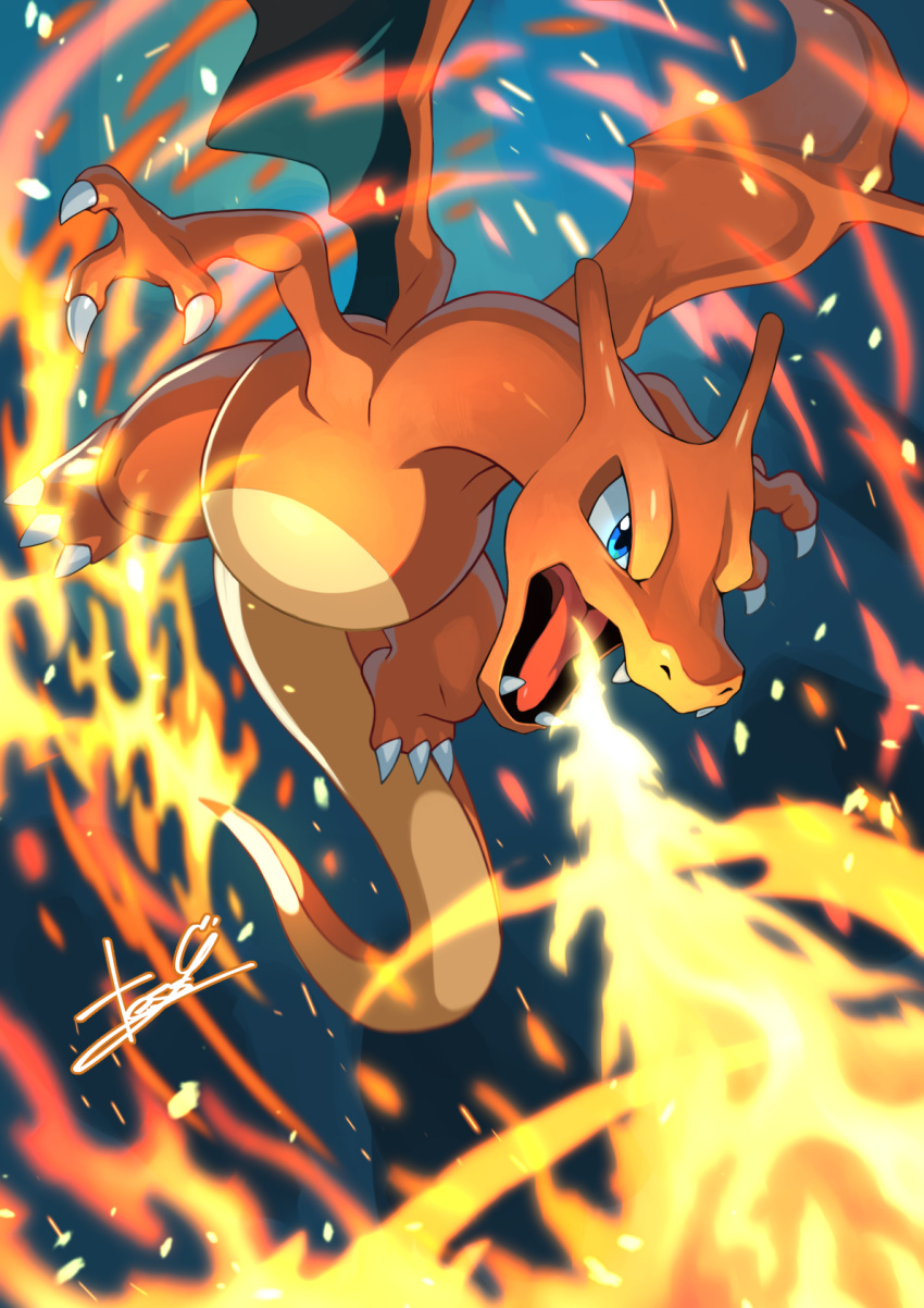 Safebooru - blue eyes breath weapon breathing fire charizard claws ...