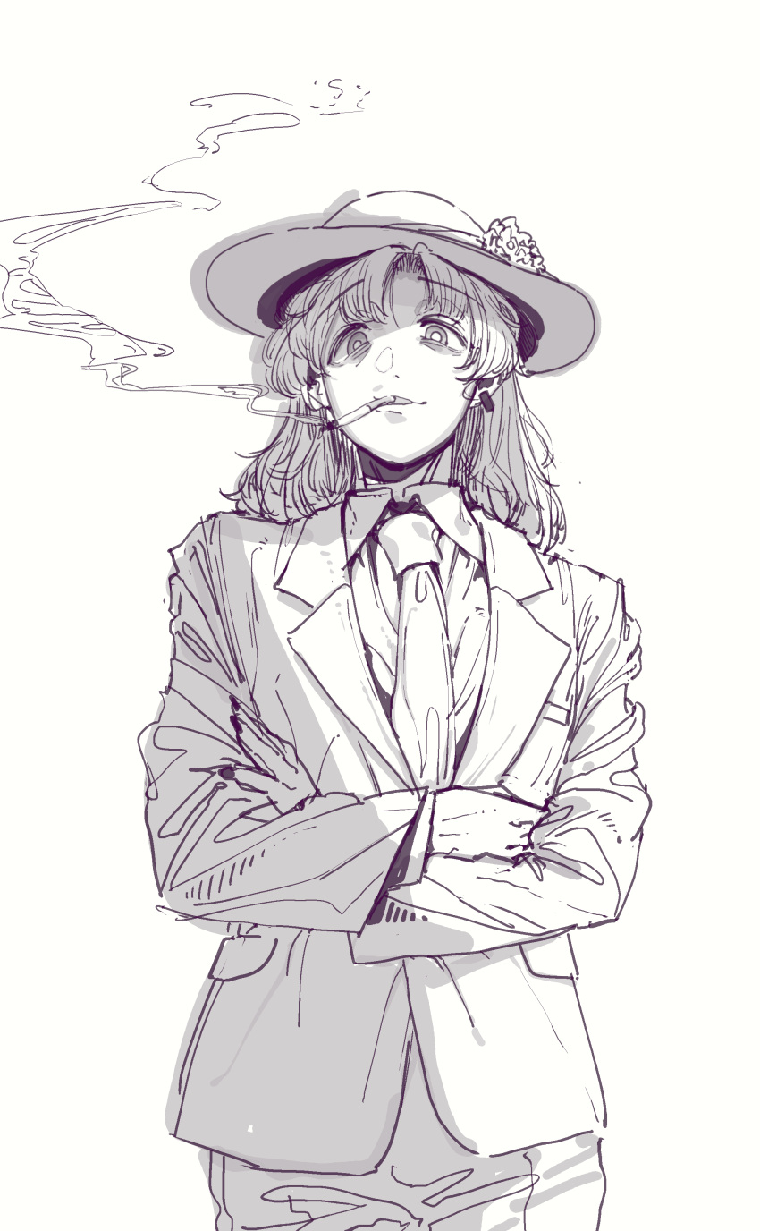 Safebooru - 1girl absurdres blazer cigarette crossed arms earrings ...