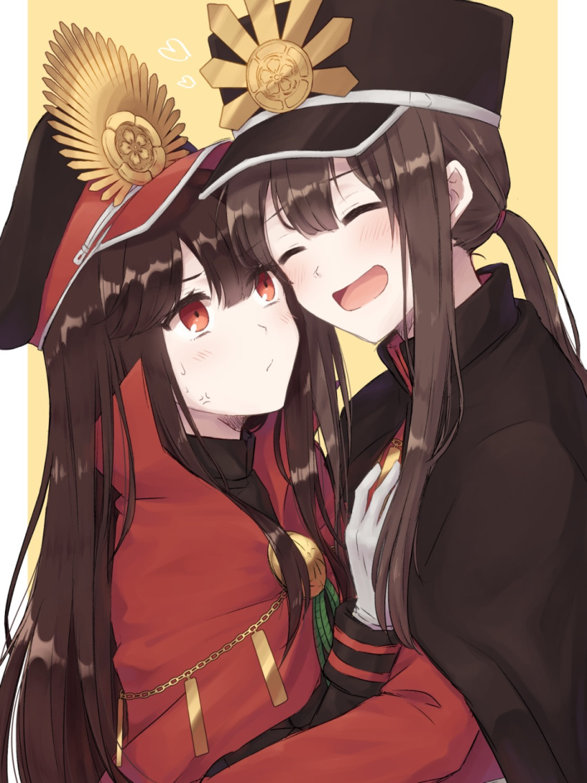 Safebooru - 1boy 1girl :d anger vein black cape black hat black jacket ...