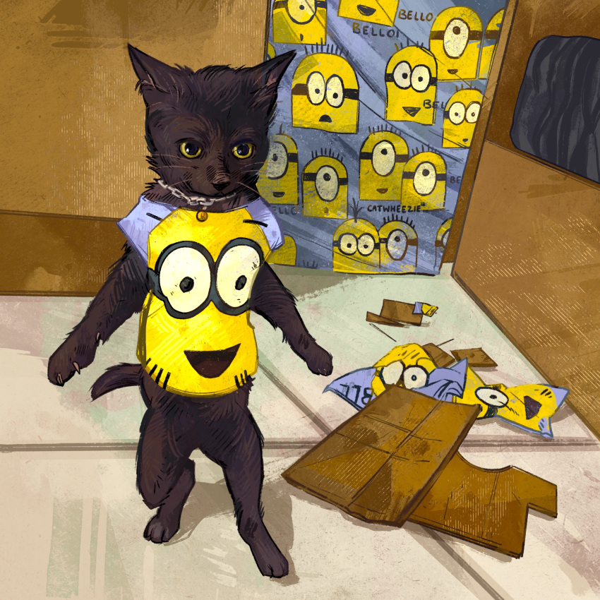 Safebooru - absurdres animal animal focus black cat cardboard cat ...