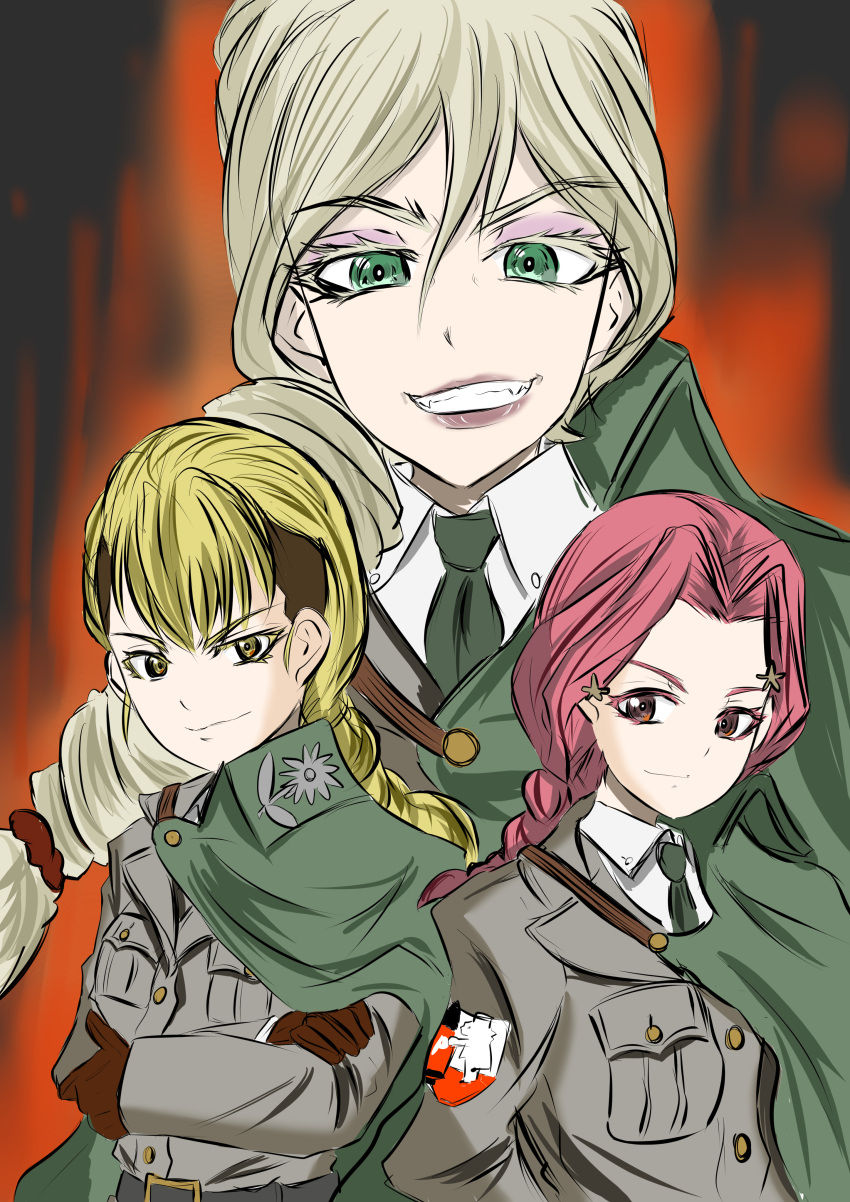 Safebooru - 3girls absurdres blonde hair bonple military uniform braid ...