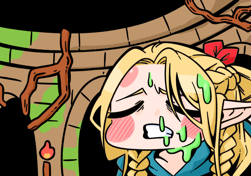 Safebooru - 1girl blonde hair blue robe buraninn clenched teeth closed eyes dungeon dungeon ...