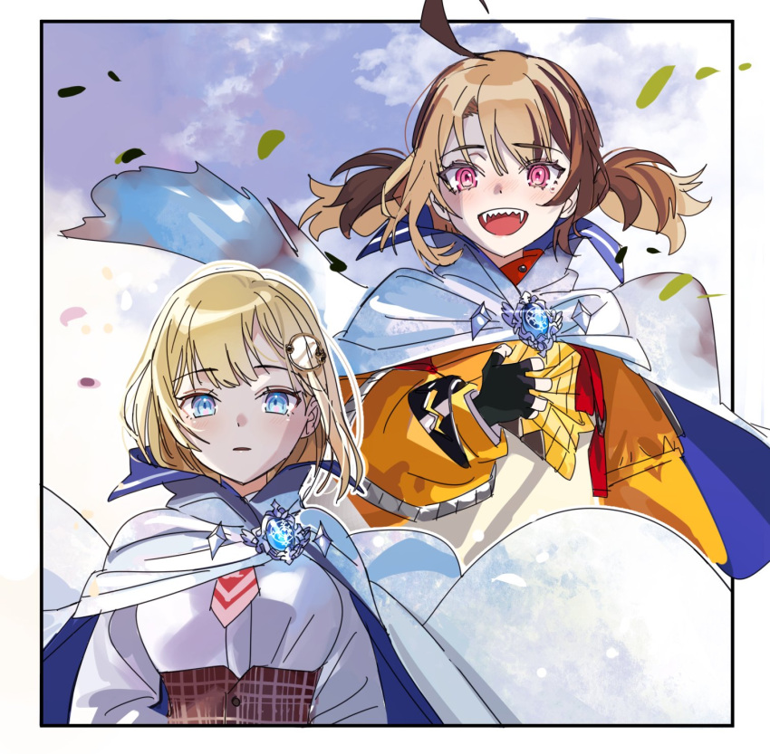 Safebooru - 2girls ahoge black gloves blonde hair blue eyes blue sky ...