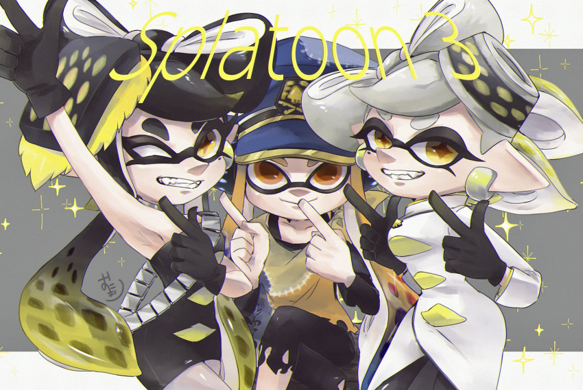 Safebooru - 3girls agent 3 (splatoon) arm up artist name bandolier ...