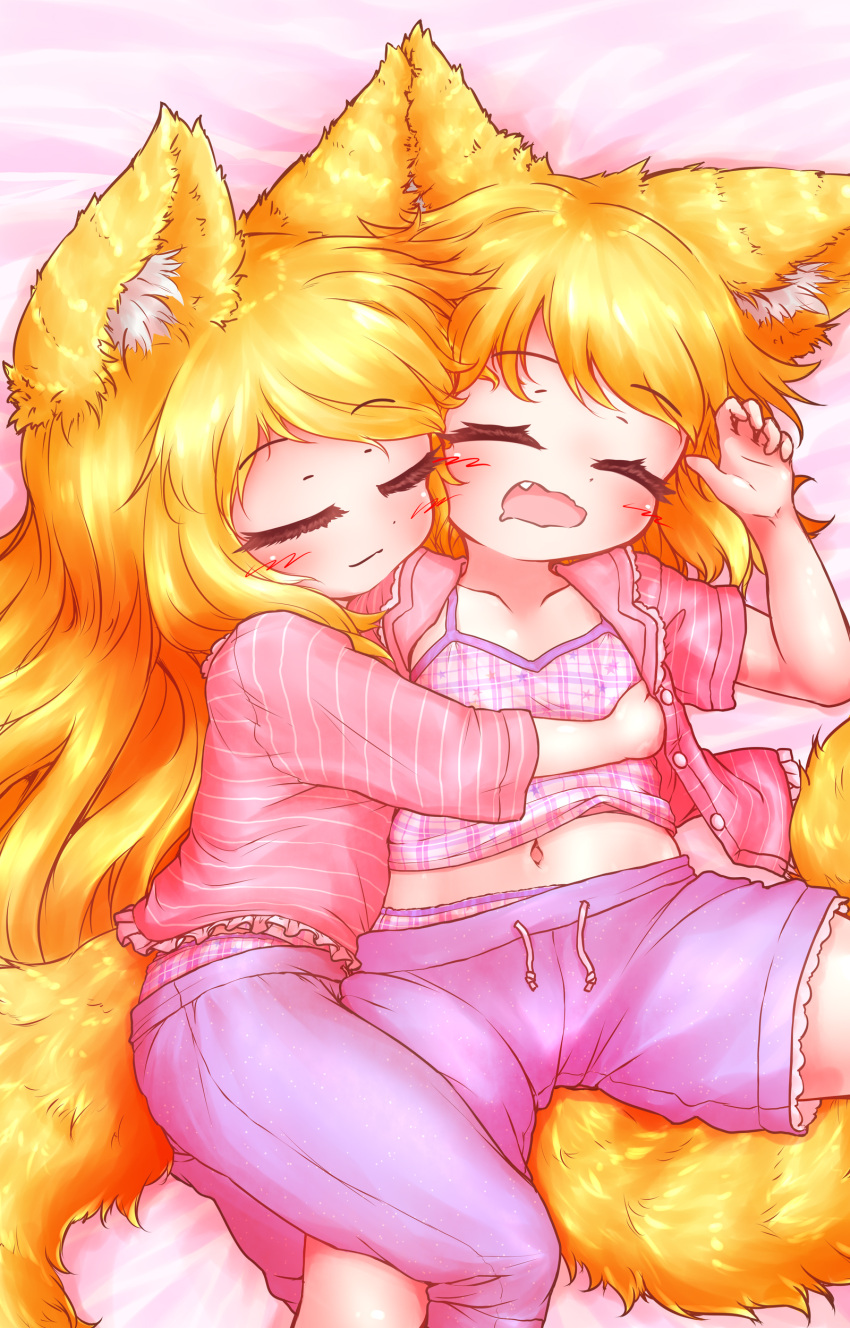 Safebooru - 2girls absurdres animal ear fluff animal ears blonde hair blush camisole closed eyes ...