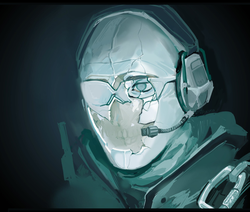 Safebooru - 1boy album cover redraw black background broken eyewear ...