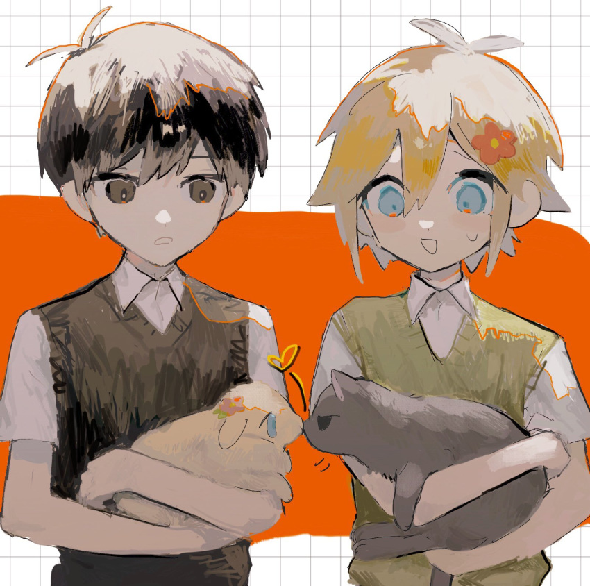 Safebooru - 2boys animal basil (faraway) (omori) basil (omori) black eyes black hair black ...