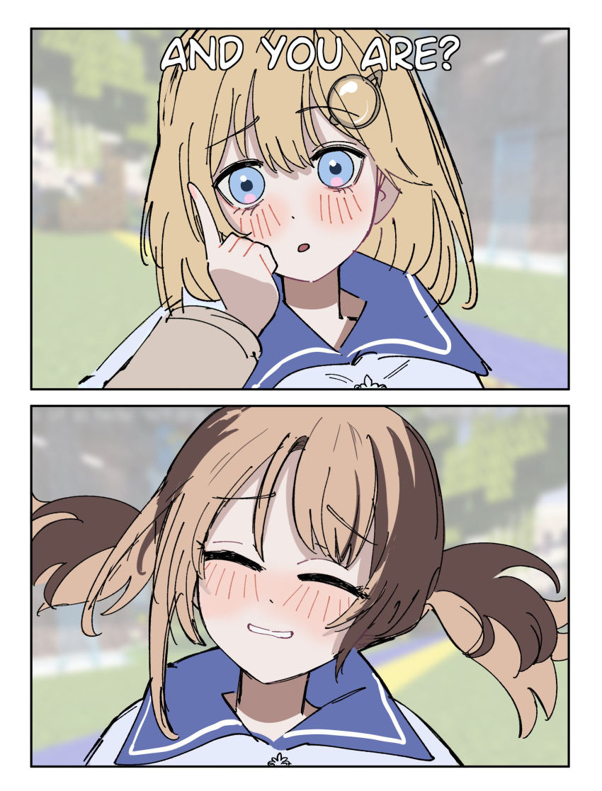 Safebooru - 2girls absurdres ahoge anrepoi blonde hair blue eyes blush ...