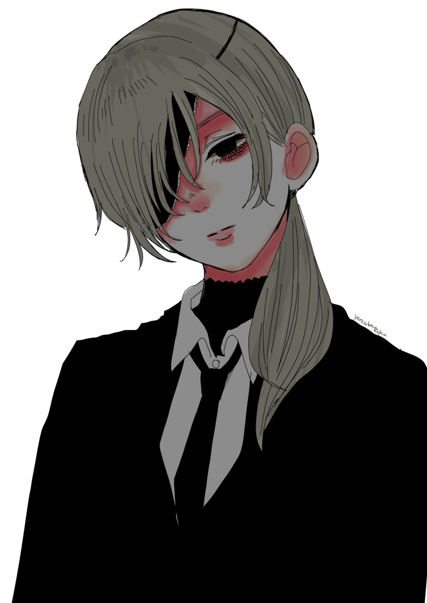 Safebooru - 1girl :| black eyes black jacket black necktie chainsaw man closed mouth collared ...