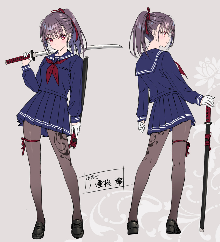 Safebooru - 1girl black footwear blue sailor collar blue serafuku blue shirt blue skirt brown ...