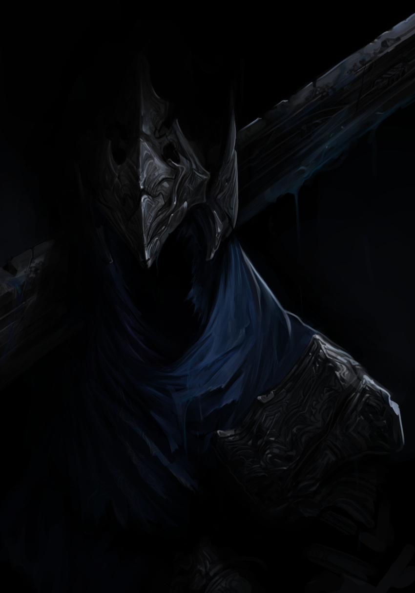 Safebooru - 1boy armor artorias the abysswalker black background blue ...