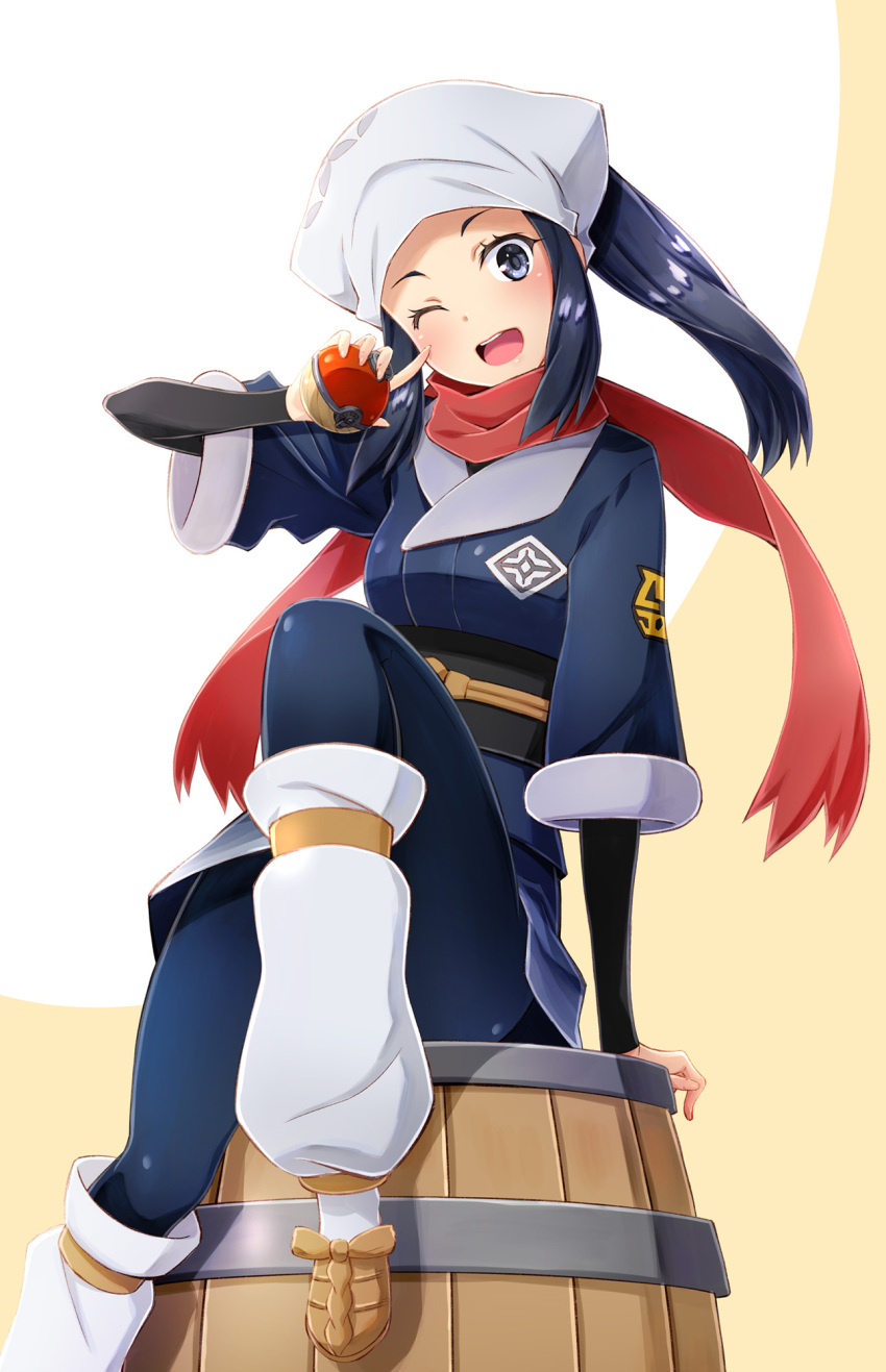 Safebooru - 1girl akari (pokemon) barrel black hair blue eyes blush ...