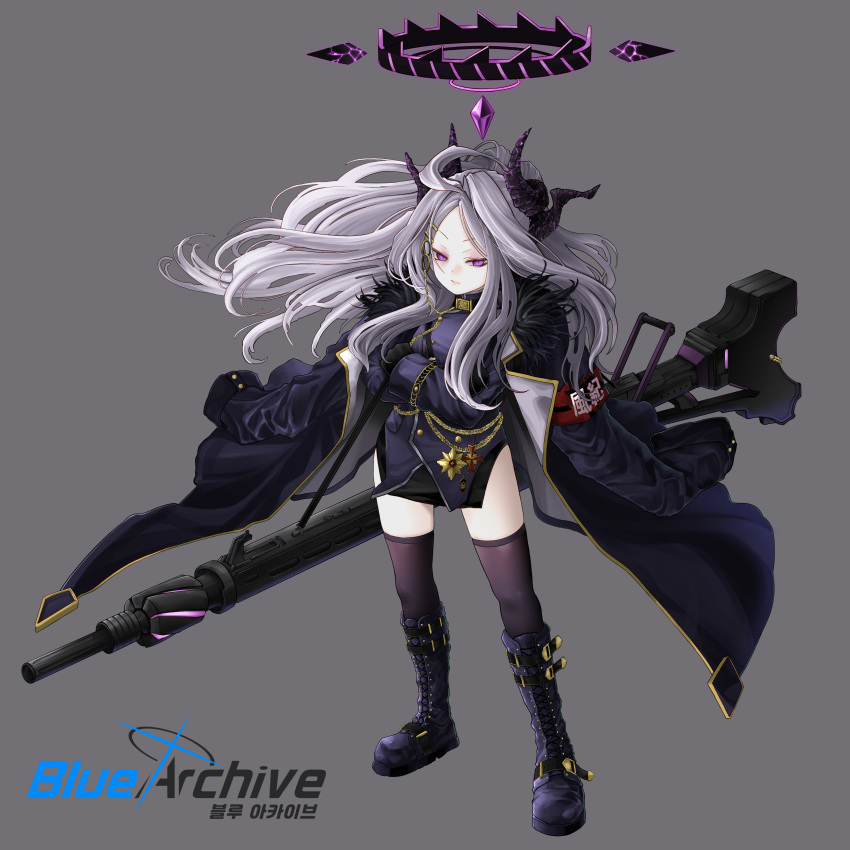 Safebooru - 1girl absurdres ahoge armband black coat black footwear black halo black jacket ...