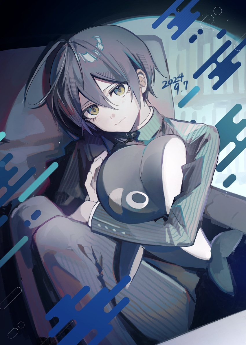 Safebooru - 1boy black hair black jacket black pants brown eyes chair closed mouth danganronpa ...