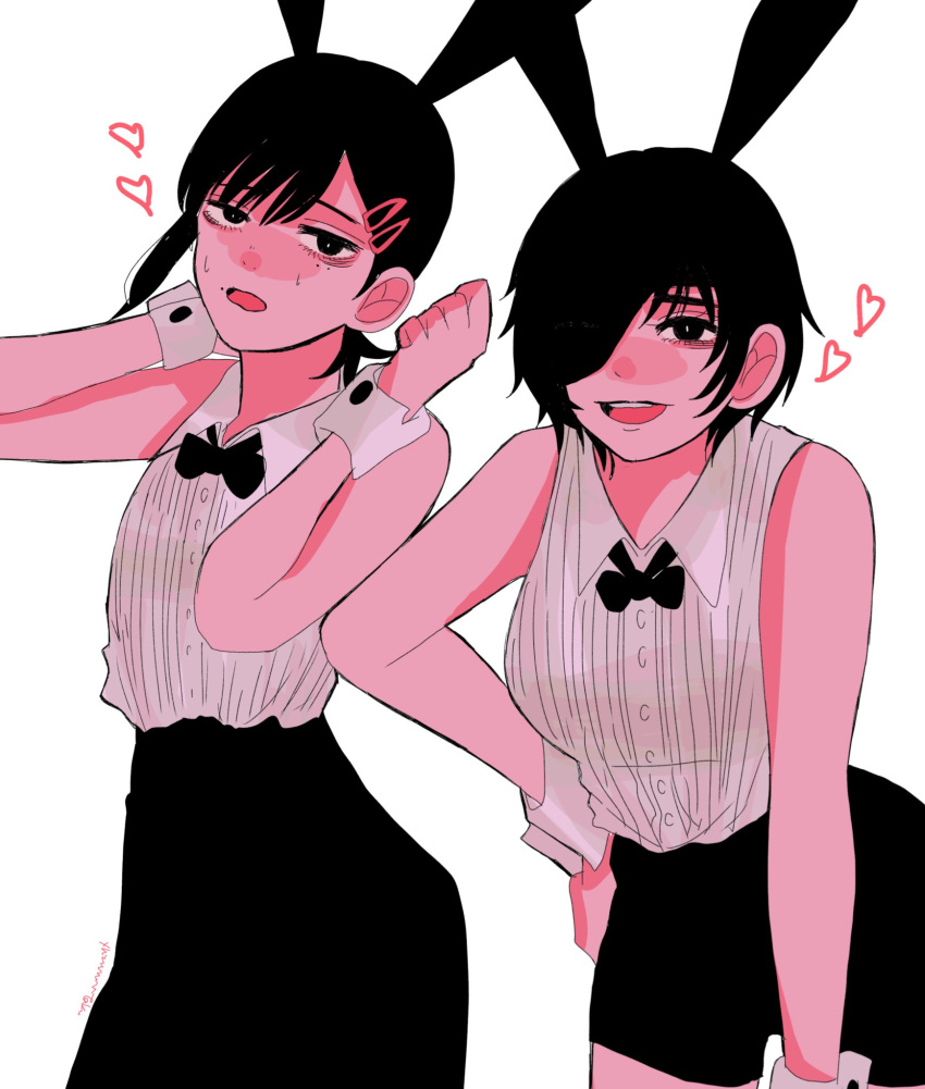 Safebooru - 2girls :d animal ears bare shoulders black bow black bowtie ...