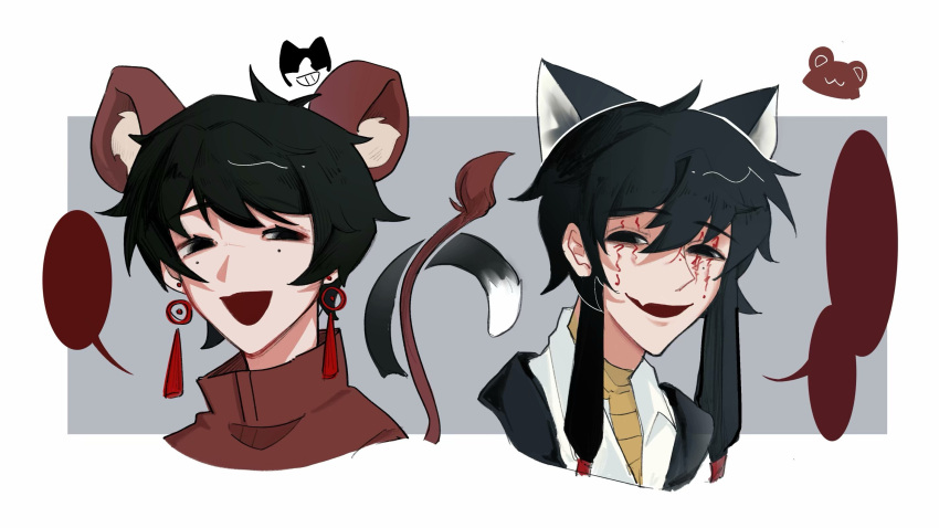 Safebooru - 2boys animal ears animalization black eyes black hair cat cat boy cat ears cat tail ...