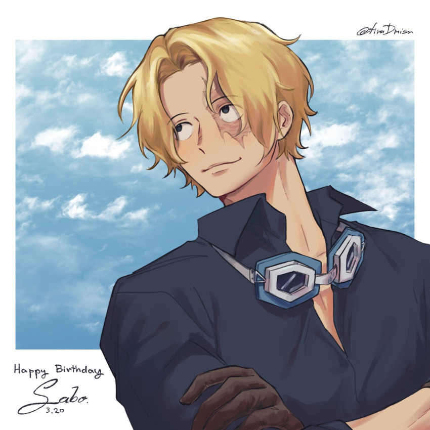 Safebooru - 1boy blonde hair blue shirt character name closed mouth ...
