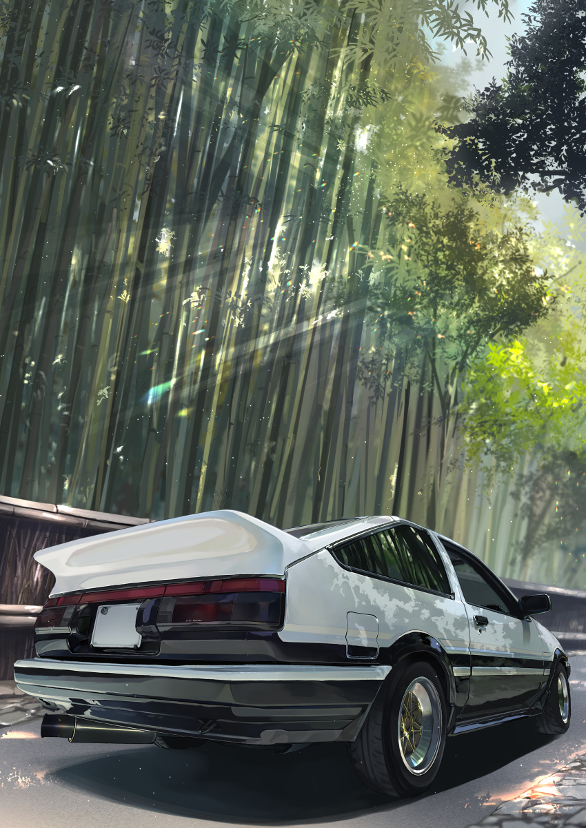 Safebooru - absurdres bamboo bamboo forest car forest glowing highres ...