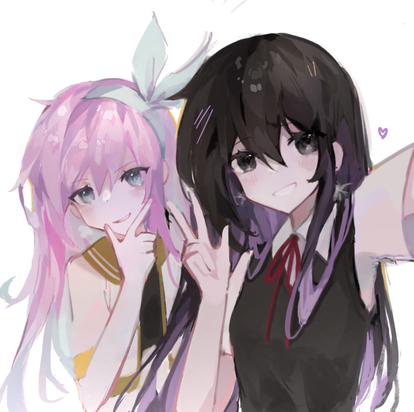Safebooru - 2girls aqua eyes aqua hairband aubrey (faraway) (omori) aubrey (omori) black eyes ...