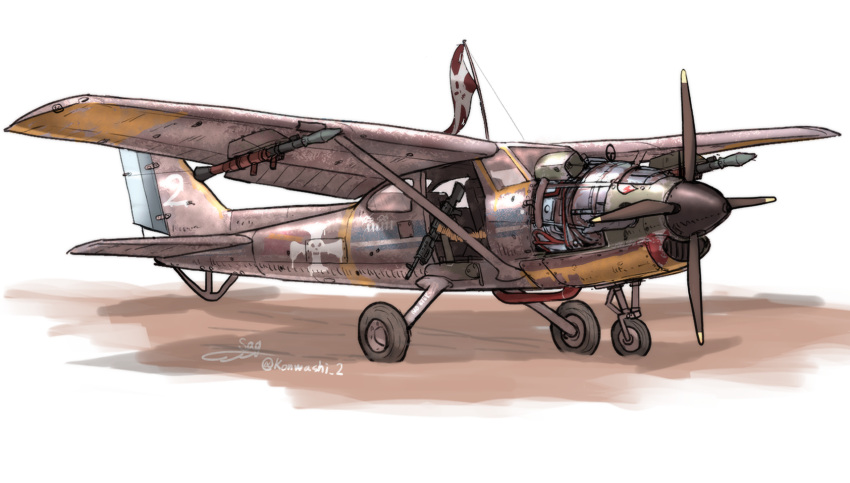 Safebooru - aircraft airplane cessna 172 desert flag gun highres ...