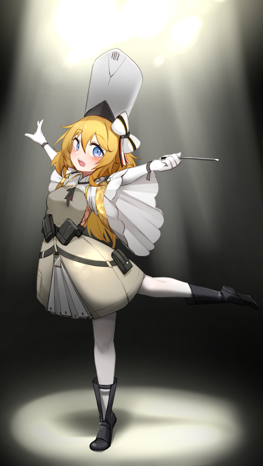 Safebooru - 1girl absurdres belt pouch black footwear blonde hair blue eyes bow conductor baton ...