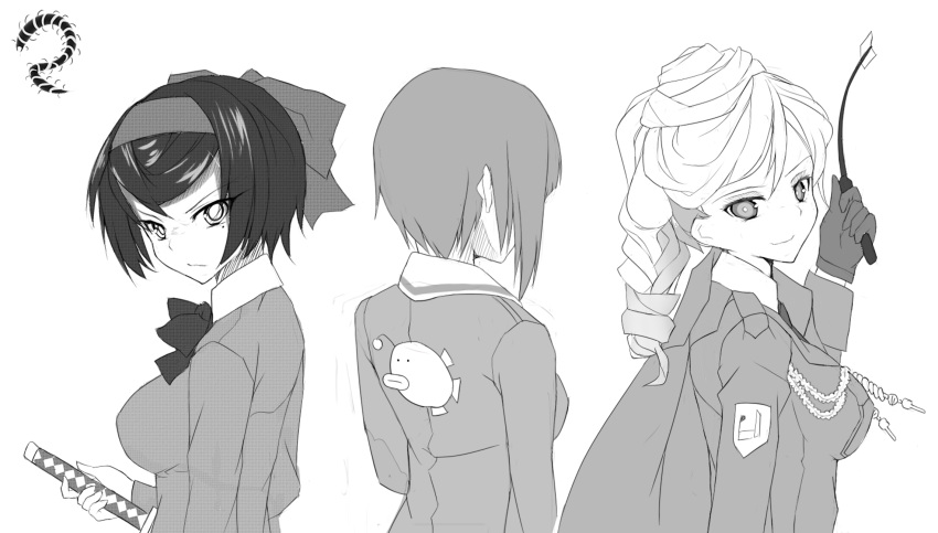 Safebooru - 3girls back bonkiru bonple military uniform girls und ...