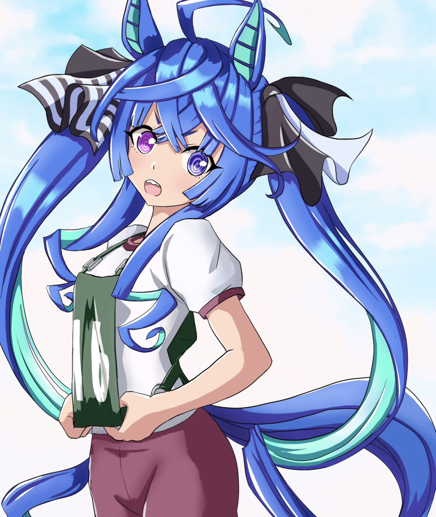 Safebooru - 1girl @ @ ahoge animal ears aqua hair blue eyes blue hair bow commentary crossed ...