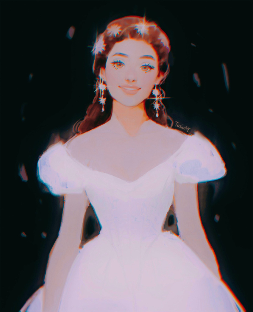 Safebooru - 1girl artist name black background brown eyes brown hair christine daae chromatic ...