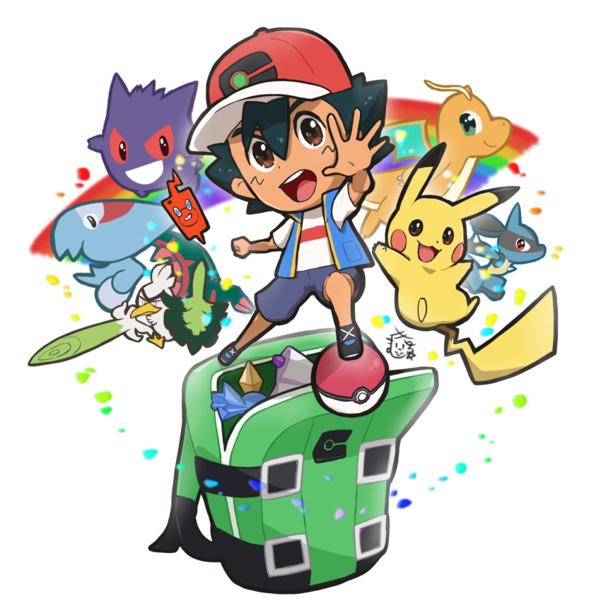 Safebooru - 1boy ash ketchum backpack bag black eyes black hair brown ...