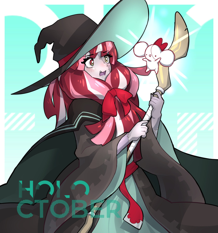 Safebooru - 1girl absurdres bow colored skin grey skin hat heterochromia highres holding holding ...