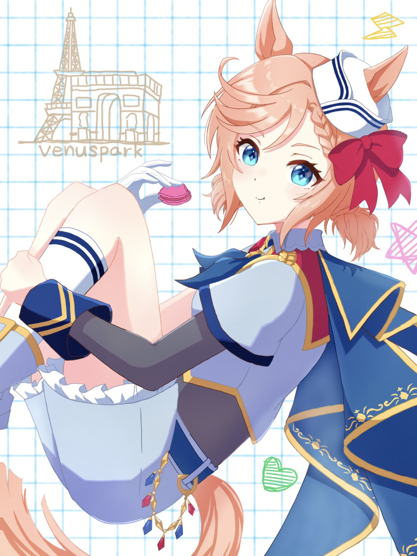 Safebooru - 1girl animal ears blue eyes blush braid character name closed mouth eating eiffel ...