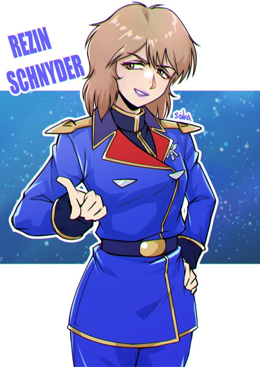 Safebooru - 1girl artist name belt brown eyes brown hair char's counterattack character name ...