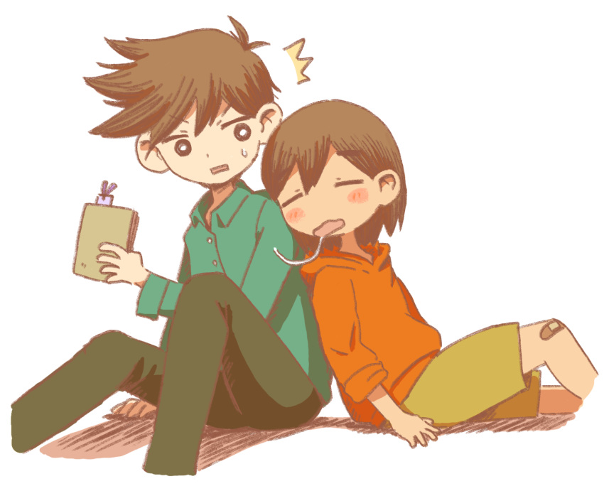 Safebooru - 2boys alternate costume bandaid bandaid on knee bandaid on leg bright pupils brown ...