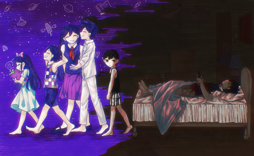 Safebooru - 2girls 4boys arms behind head arms up aubrey (headspace) (omori) aubrey (omori ...