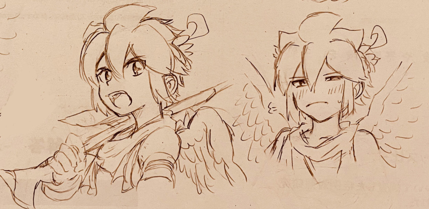 Safebooru - ahoge armlet dark pit expressions highres holding holding ...