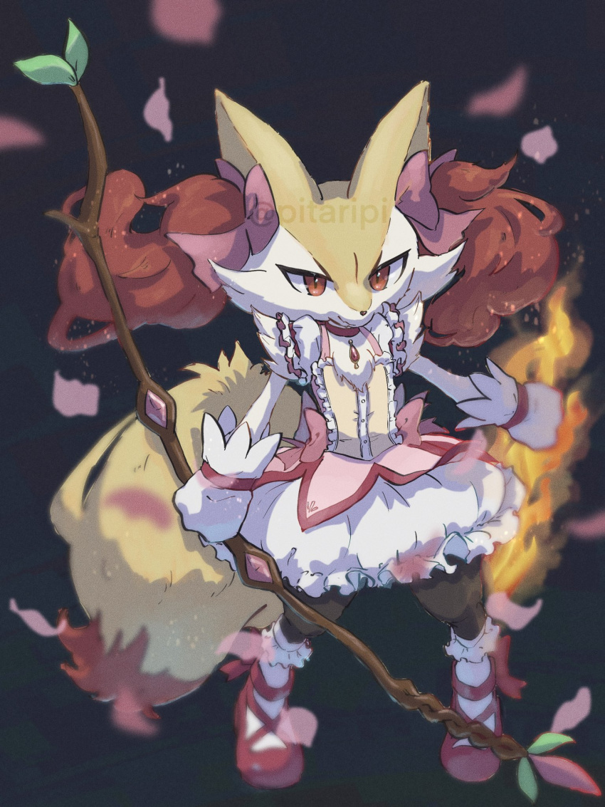 Safebooru - braixen choker closed mouth dress fire full body furry ...