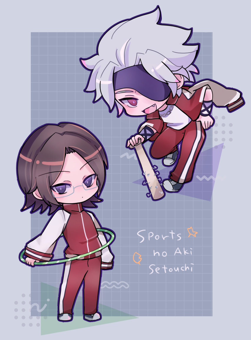 Safebooru - 2boys :d :o baseball bat brown hair chain chain necklace ...