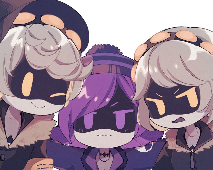 Safebooru - 1boy 2girls :3 armband beanie black hat black jacket blush ...