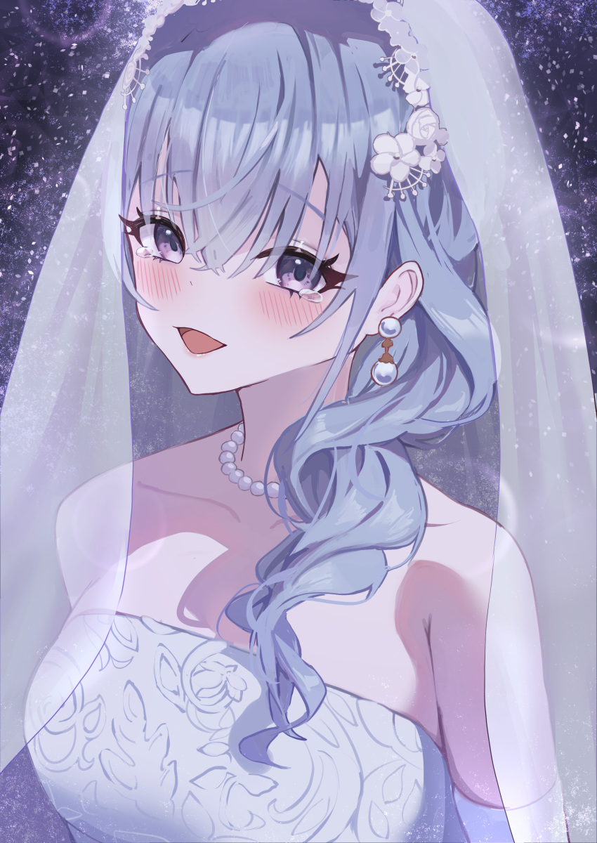 Safebooru - 1girl absurdres blush braid breasts bridal veil collarbone commentary request dress ...
