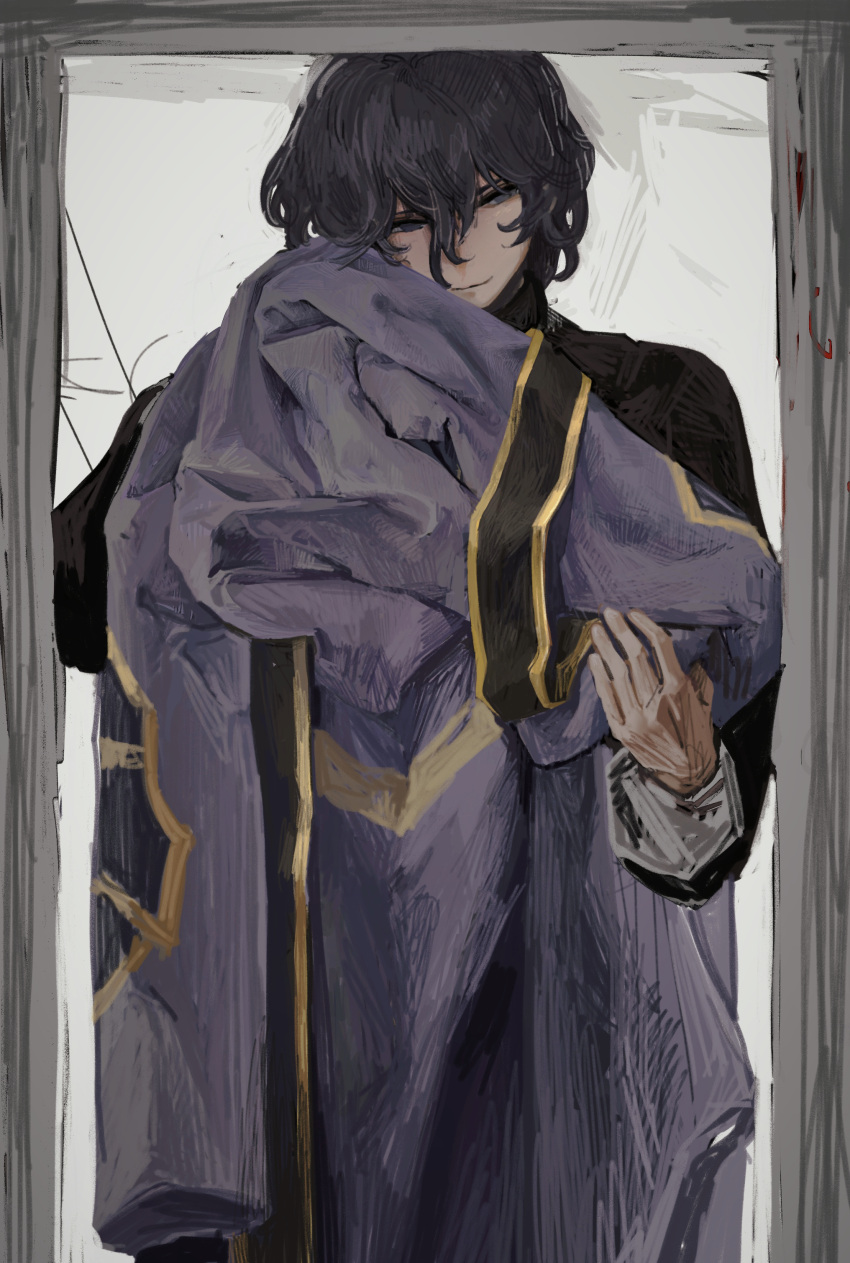 Safebooru - 1boy absurdres black eyes black hair black shirt chinese commentary closed mouth ...