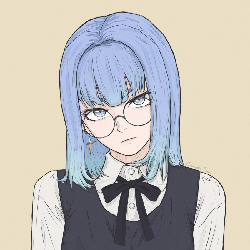 Safebooru - 1girl alisa (pgr) alternate costume aqua hair black bow black bowtie black vest blue ...