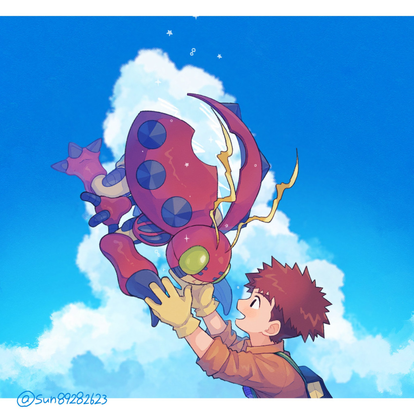 Safebooru - 1boy black eyes blue sky border brown hair bug compound ...