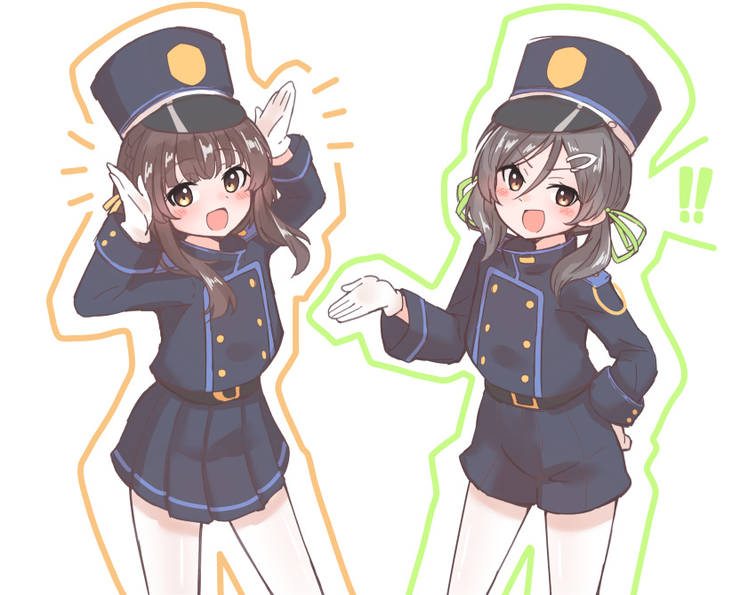 Safebooru - 2girls 702 (naotsu) absurdres black hair black hat black shorts black skirt blue ...