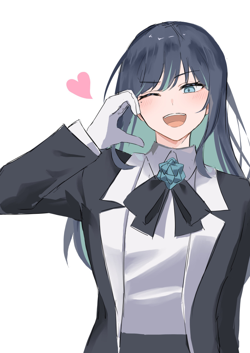 Safebooru - 1girl absurdres ado (utaite) aqua hair black bow black bowtie black coat black hair ...