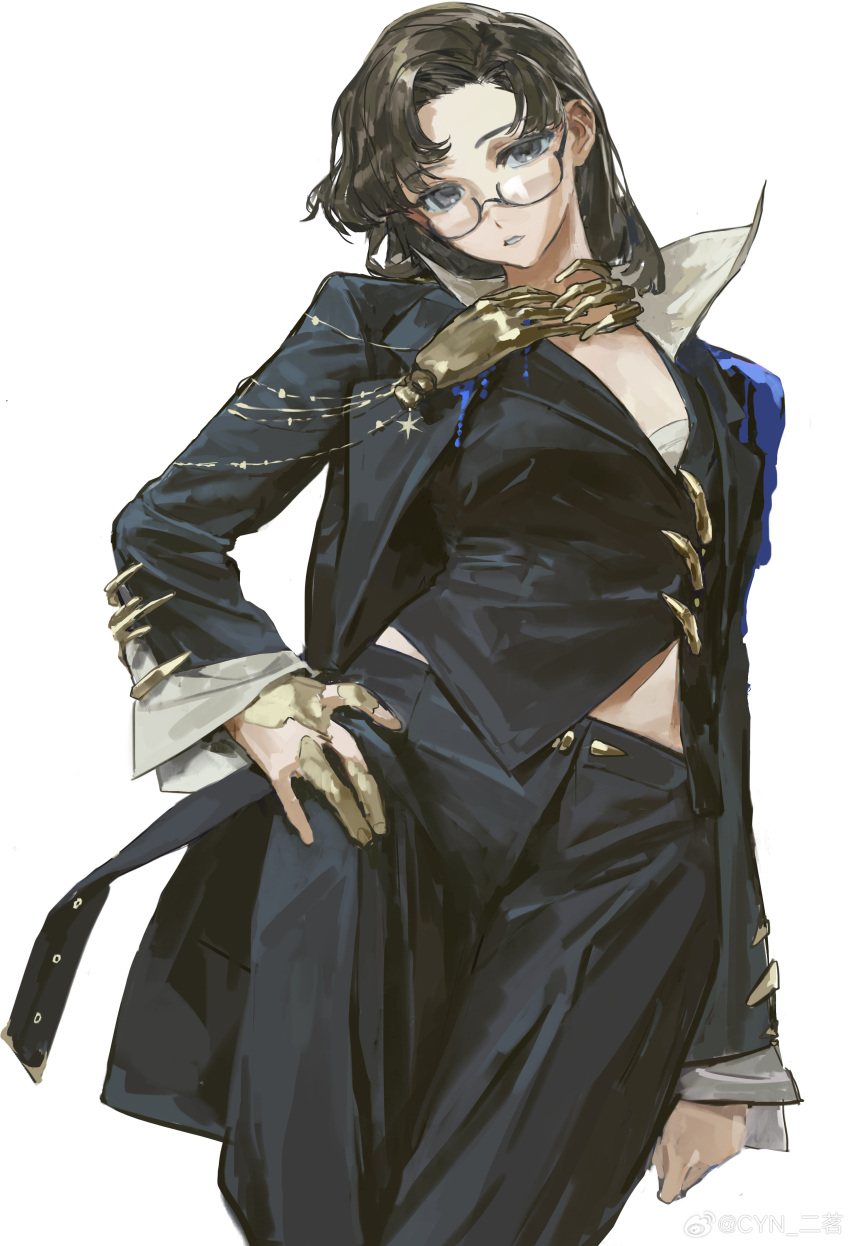 Safebooru - 1girl absurdres alternate costume black-framed eyewear black eyes black hair black ...