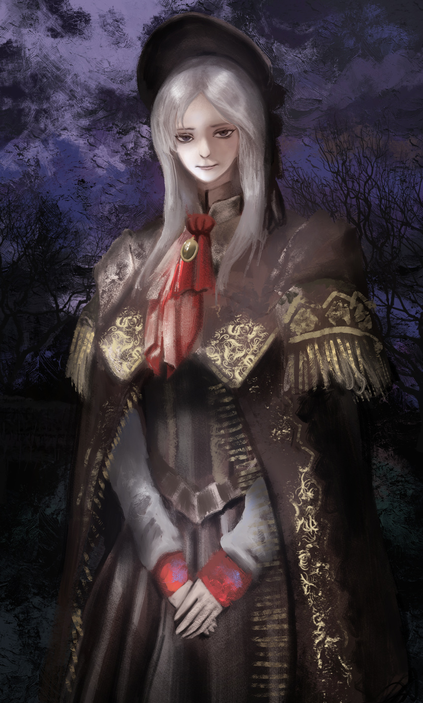 Safebooru - 1girl absurdres asaki (asaki vision) ascot bags under eyes bare tree bloodborne ...