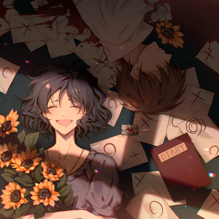 Safebooru - 1boy 1girl black hair blood bouquet brown hair chinese ...