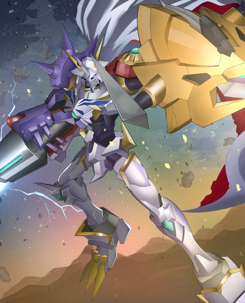 Safebooru - 1boy arm blade arm cannon armor cape debris digimon digimon ...